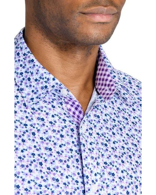 Con.struct Slim Fit Ditsy Floral Recycled 4-Way Stretch Performance Long Sleeve Shirt in Blue ...