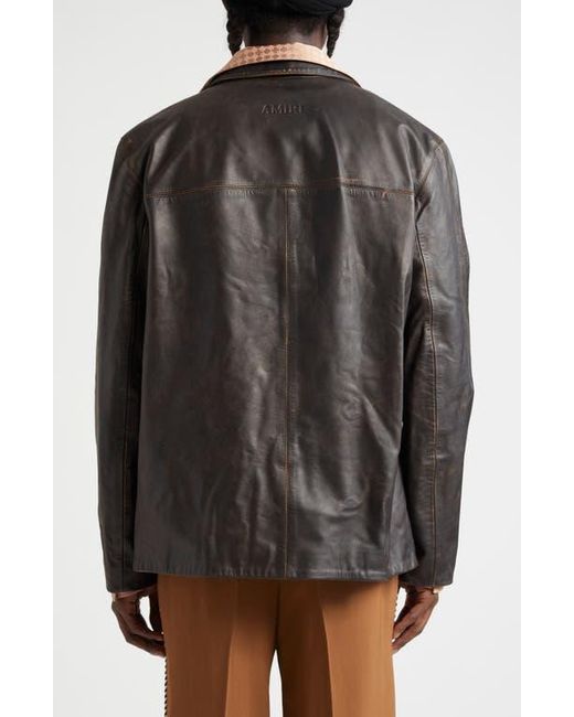 Amiri Tumbled Leather Notched-Collar Jacket in Black for Men | Lyst