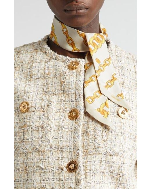 Versace Treasure & Chain Print Silk Skinny Scarf | Lyst
