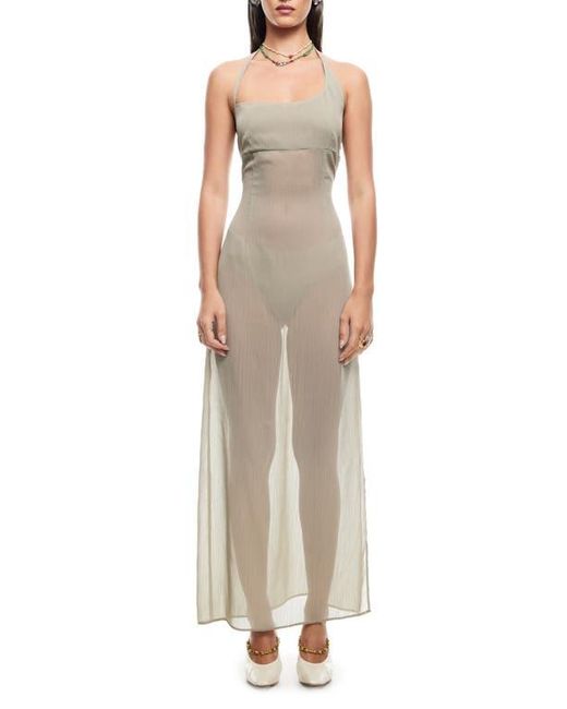 Lioness Driftwood Halter Neck Sheer Maxi Dress in Natural | Lyst