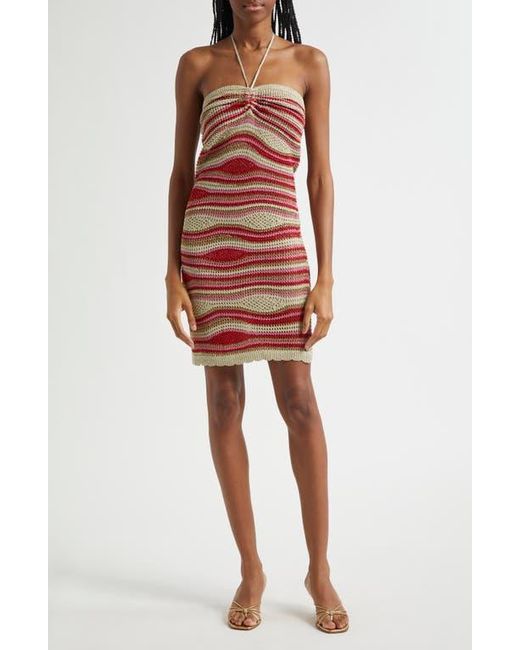 FARM Rio Mixed Waves Metallic Body-Con Minidress in Red | Lyst