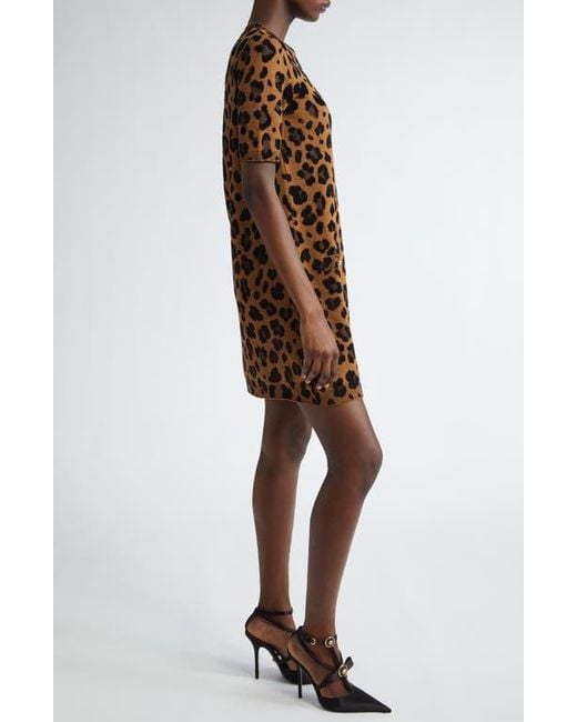 Versace Leopard Jacquard Sweater Dress in Natural | Lyst