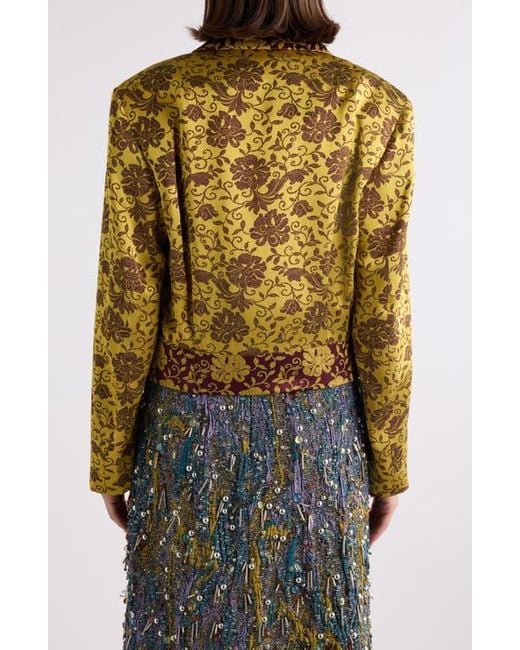 Dries Van Noten Floral Jacquard Crop Satin Jacket | Lyst
