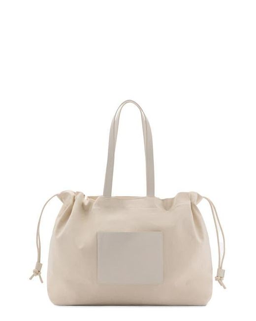 Mango Cotton Canvas & Leather Shoulder Bag in Natural | Lyst