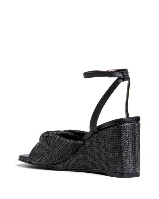 Allegra James Mona Raffia Wedge Sandal in Black | Lyst