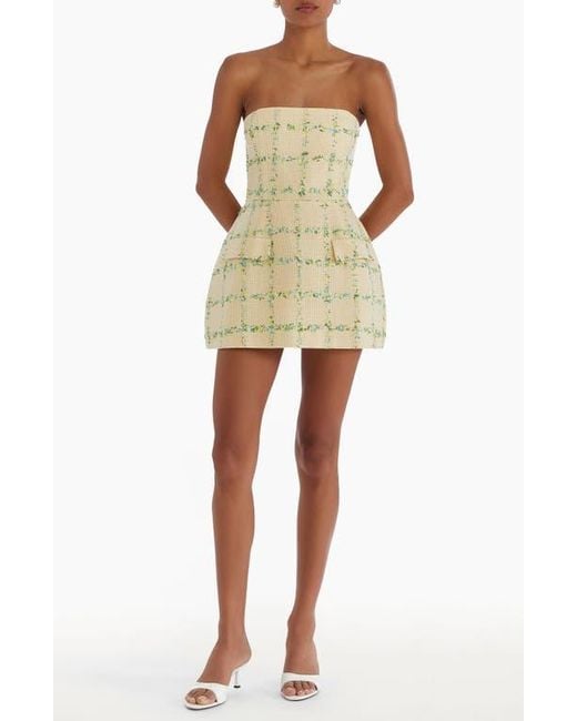 Amanda Uprichard Bethany Tweed Check Strapless Skort Romper in Yellow ...