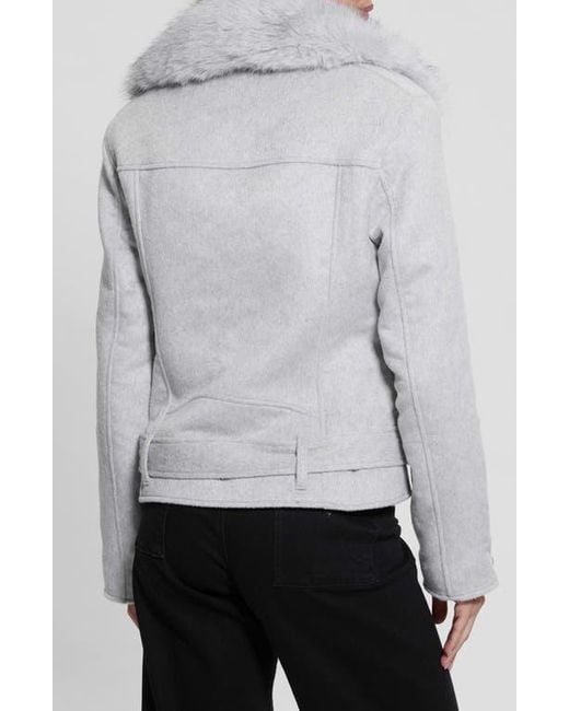 Guess Nancy Moto Jacket With Removable Faux Fur Collar in Gray | Lyst