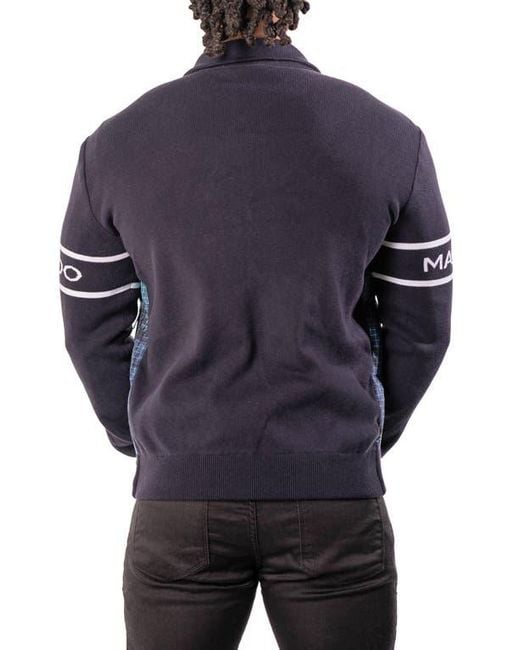 Maceoo Oceanography Mixed Media Insulated Bomber Jacket in Blue for Men ...