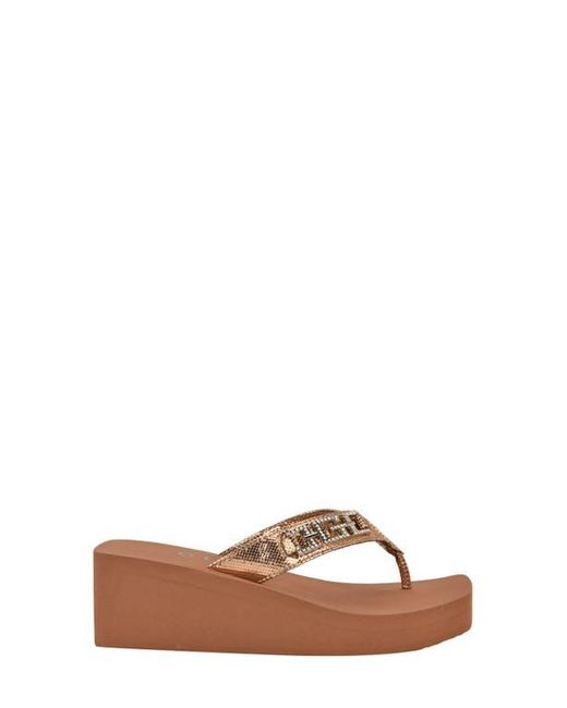 Guess Elowen Platform Wedge Flip Flop in Brown | Lyst