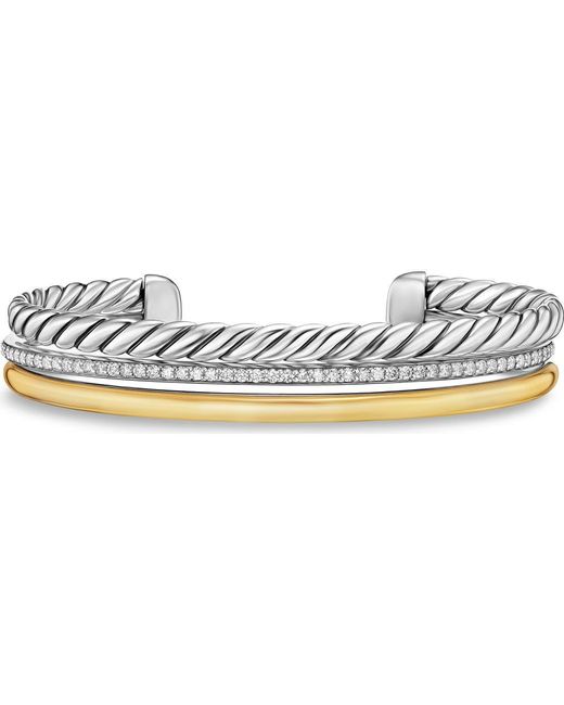 David Yurman Dy Mercer Three Row Cuff Bracelet in Metallic | Lyst