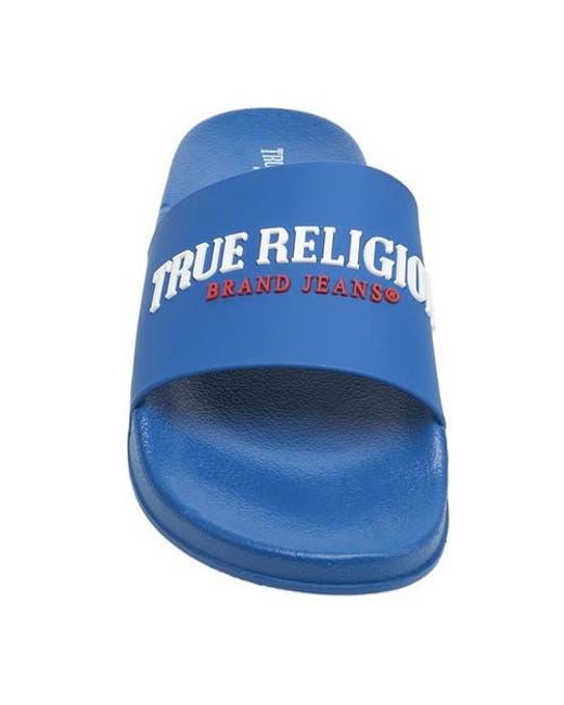 True Religion Weezy Logo Slide in Blue for Men | Lyst