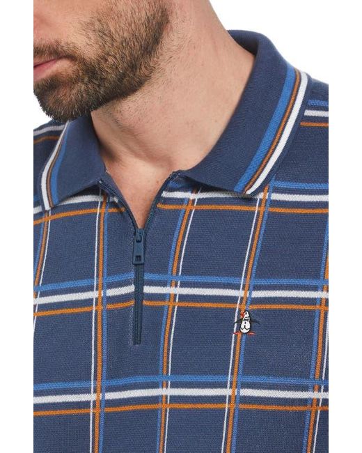 Original Penguin Shadow Check Zip Polo Sweater in Blue for Men | Lyst