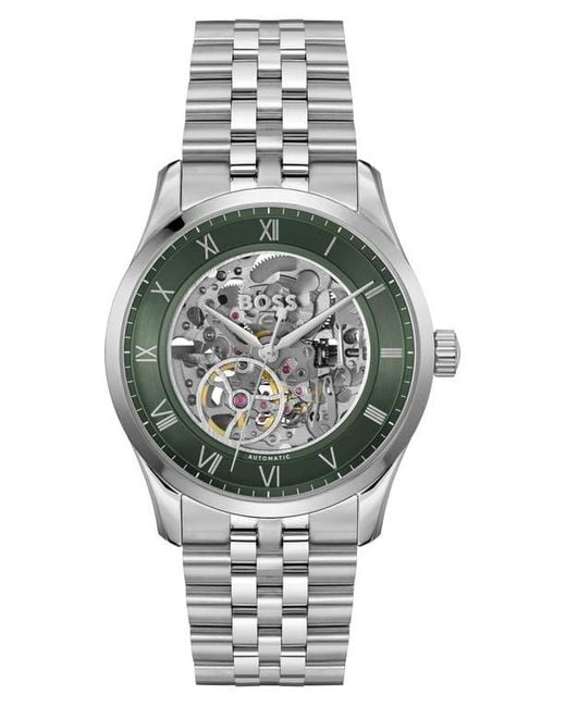 BOSS Principle Skeleton Automatic Bracelet Watch, 41Mm in Gray for Men ...