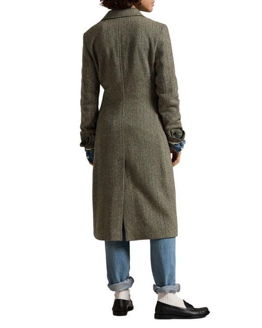 Polo Ralph Lauren Herringbone Single Breasted Suede Trim Wool Blend ...