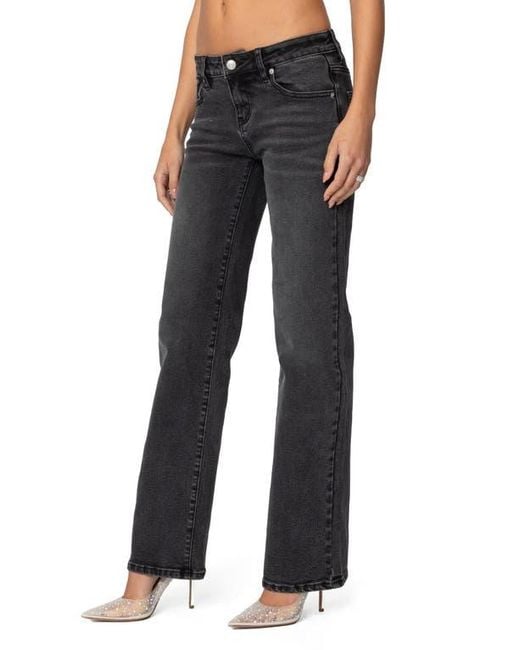 Edikted Shayna Low Rise Straight Leg Jeans in Black | Lyst