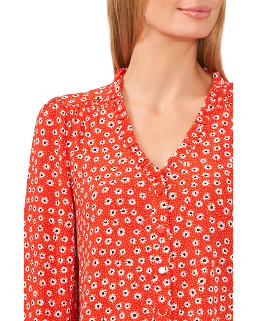 Cece Floral Print Blouse In Red Lyst