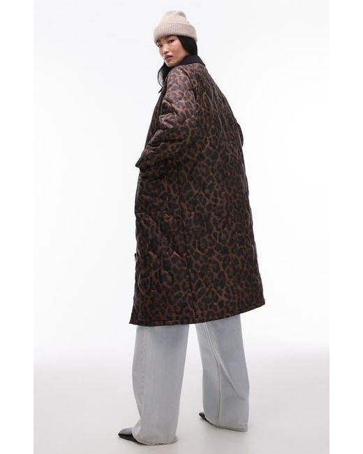TOPSHOP Leopard Print Quilted Coat in White | Lyst