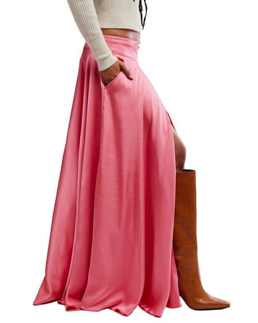 Free People Chilco Side Slit Satin Maxi Skirt in Pink | Lyst