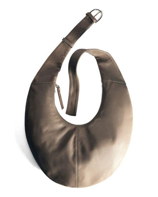 Mango Half Moon Leather Shoulder Bag in Gray | Lyst