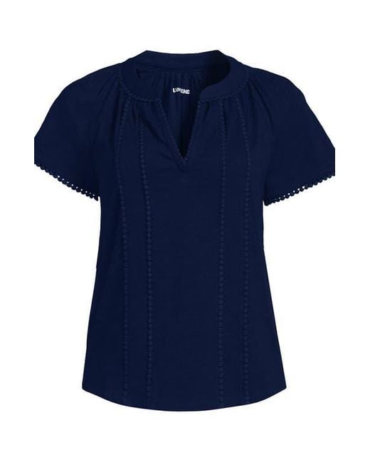 Lands' End Slub Short Sleeve Notch Neck Top in Blue | Lyst
