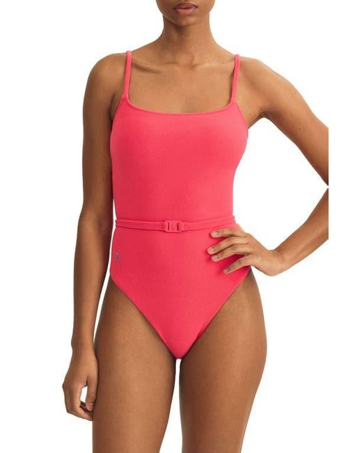 Polo Ralph Lauren Kennedy Belted One-Piece Swimsuit in Pink | Lyst