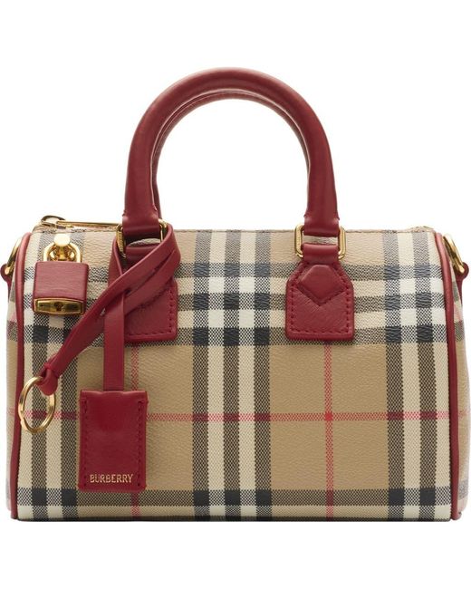 Burberry Mini Check Bowling Bag in Red | Lyst