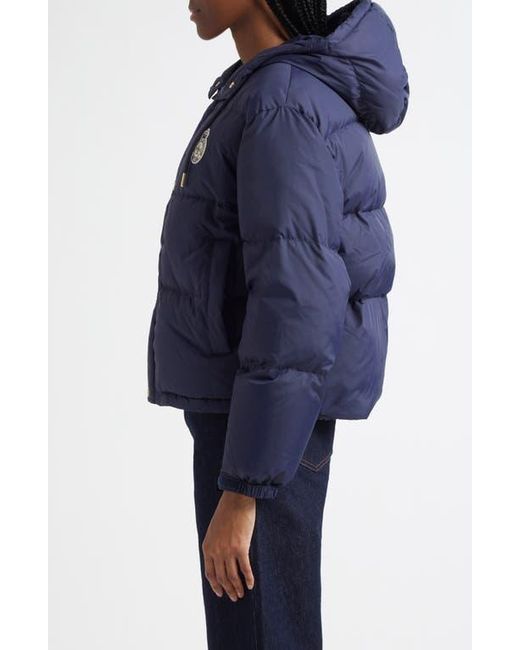 Sporty & Rich Crown Logo Hooded Down Jacket in Blue | Lyst