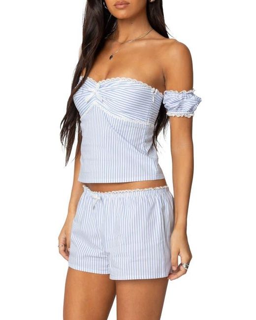 Edikted Taryn Stripe Off The Shoulder Top in Blue | Lyst
