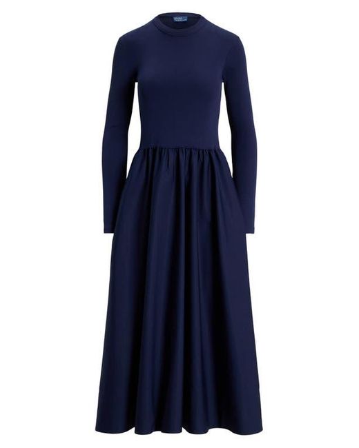 Polo Ralph Lauren Mixed Media Long Sleeve Cotton Dress in Blue | Lyst