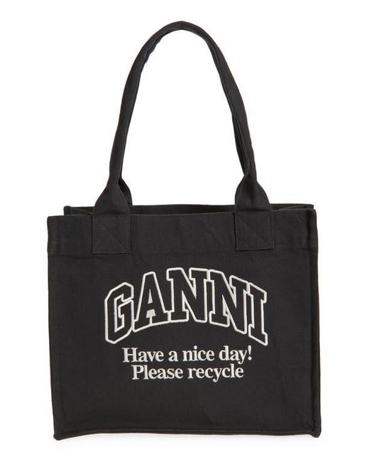 Ganni Large Logo Shopper Tote in Black | Lyst