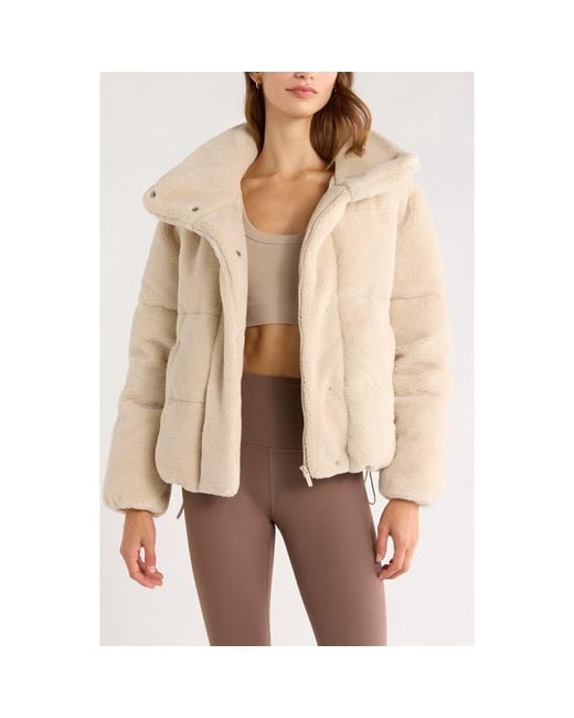 Zella Faux Shearling Puffer Jacket in Natural | Lyst