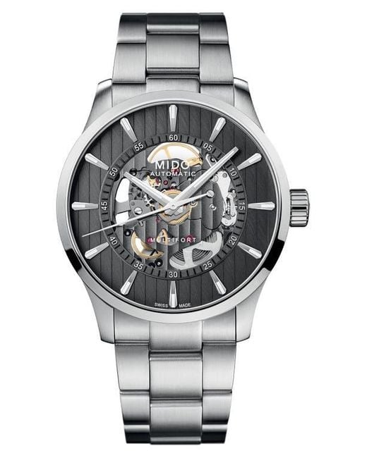 MIDO Multifort Skeleton Vertigo Bracelet Watch, 42Mm in Gray | Lyst