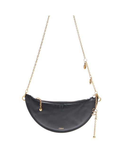 Chloé Mini Icons Leather Half Moon Crossbody Bag in Blue | Lyst