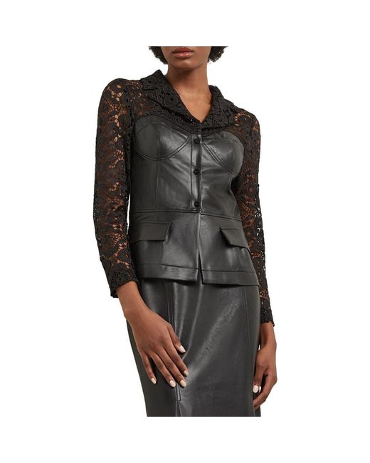 Misook Lace & Faux Leather Corset Jacket in Black | Lyst