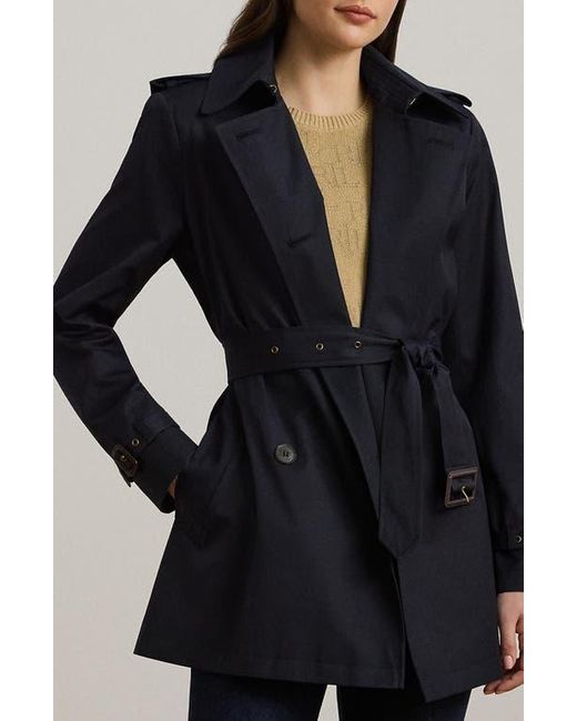 Ralph Lauren Short Double Breasted Trench Coat in Black | Lyst
