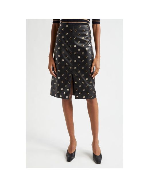 Veronica Beard Anderson Rivet Detail Leather Skirt in Black | Lyst