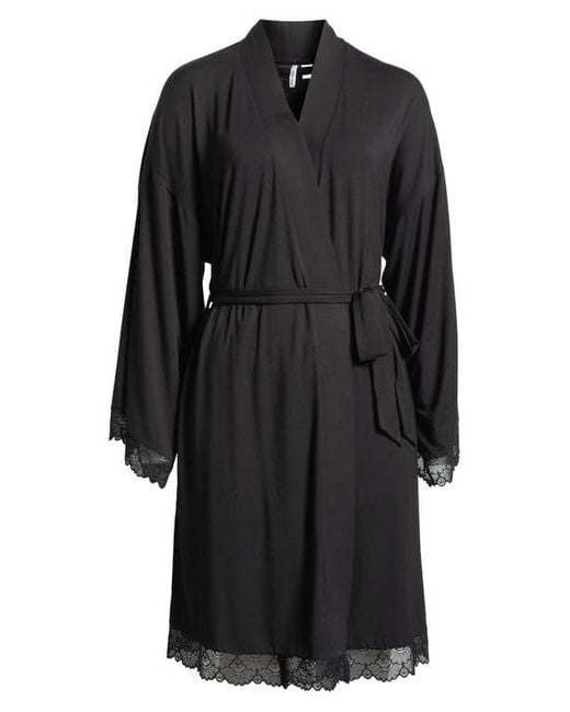 Nordstrom Moonlight Eco Lace Trim Robe in Black | Lyst