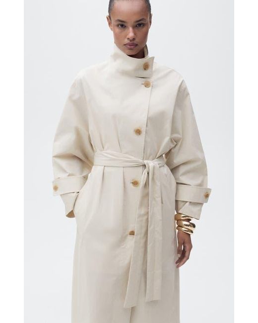 Mango Overszie Stretch Cotton Trench Coat in White | Lyst