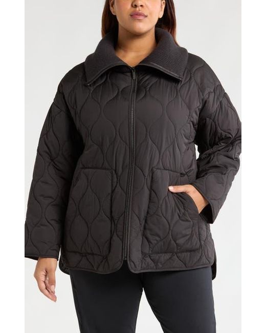 Zella Rib Collar Quilted Jacket in Black | Lyst