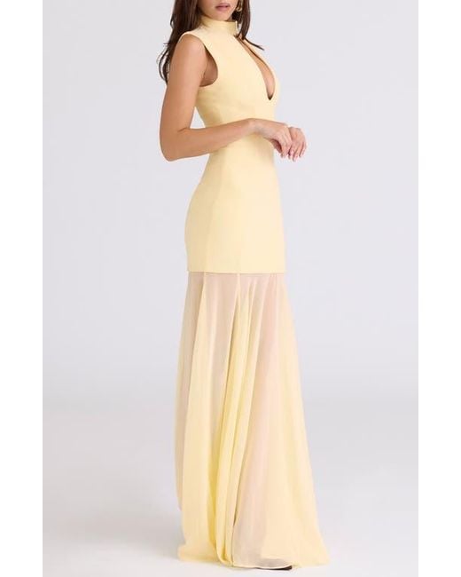 House Of Cb Raphaella Sleeveless Stretch Crepe Gown in Natural | Lyst