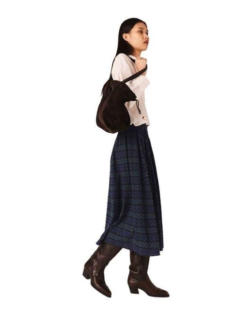 Maje Check Skirt With Rhinestones in Blue | Lyst