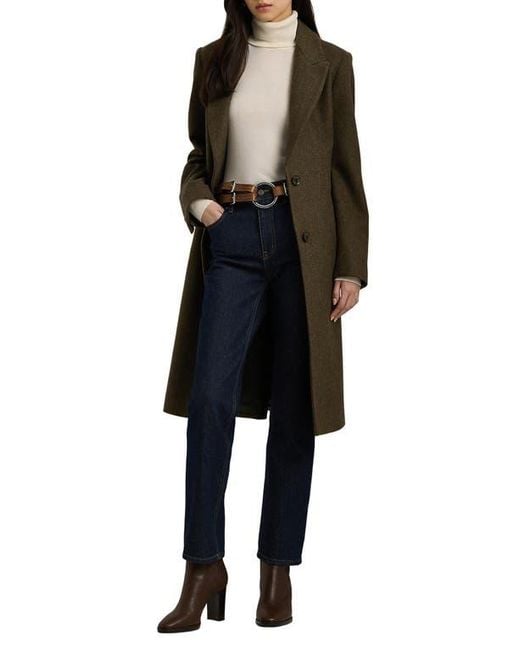 Ralph Lauren Herringbone Coat in Black | Lyst