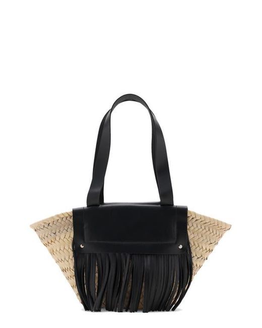 Mango Small Straw Shoulder Bag in Black | Lyst