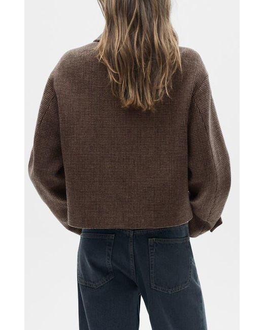 Mango Micro Houndstooth Check Wool Blend Jacket in Brown | Lyst