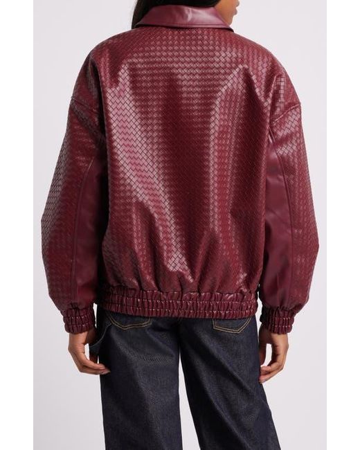 Lioness Kenny Woven Faux Leather Bomber Jacket in Red | Lyst