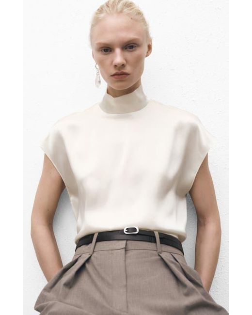 Mango Mock Neck Silk Satin Top in White | Lyst