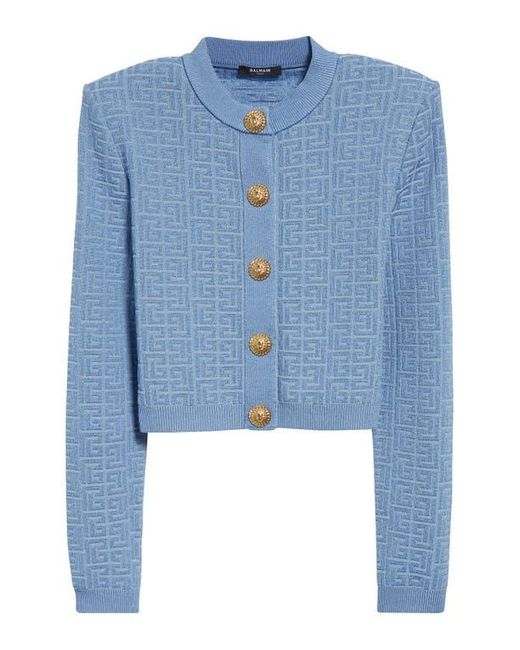 Balmain Glitter Labyrinth Monogram Jacquard Crop Cardigan in Blue | Lyst