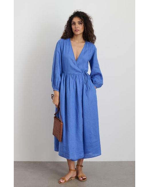 Alex Mill Lauren Long Sleeve Linen Wrap Dress in Blue | Lyst