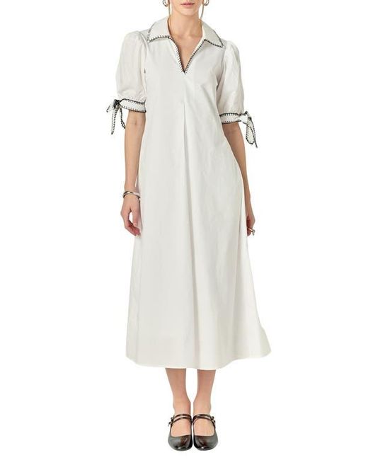 English Factory Contrast Stitch A-Line Midi Dress in White | Lyst