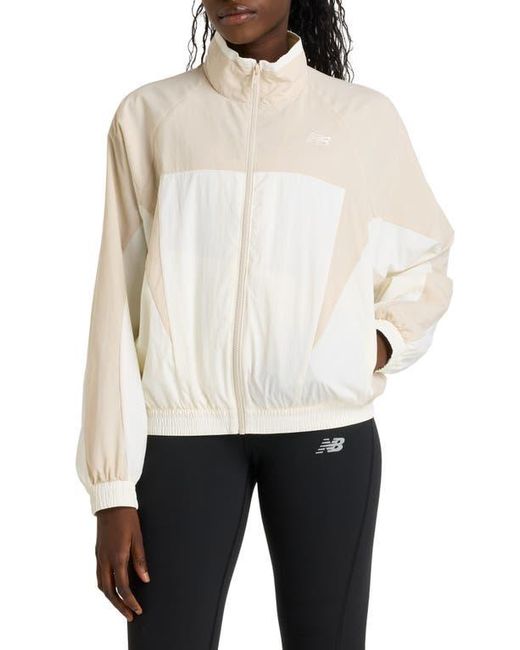 New Balance Oversize Water Resistant Colorblock Nylon Jacket in White ...